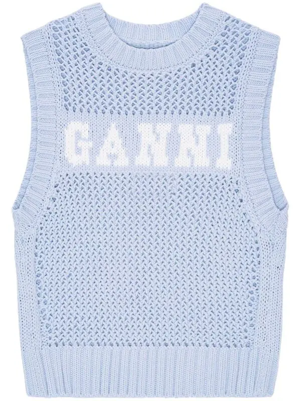 Ganni Cotton Rope Vest Clothing In 033 Powder Blue - 38% Off